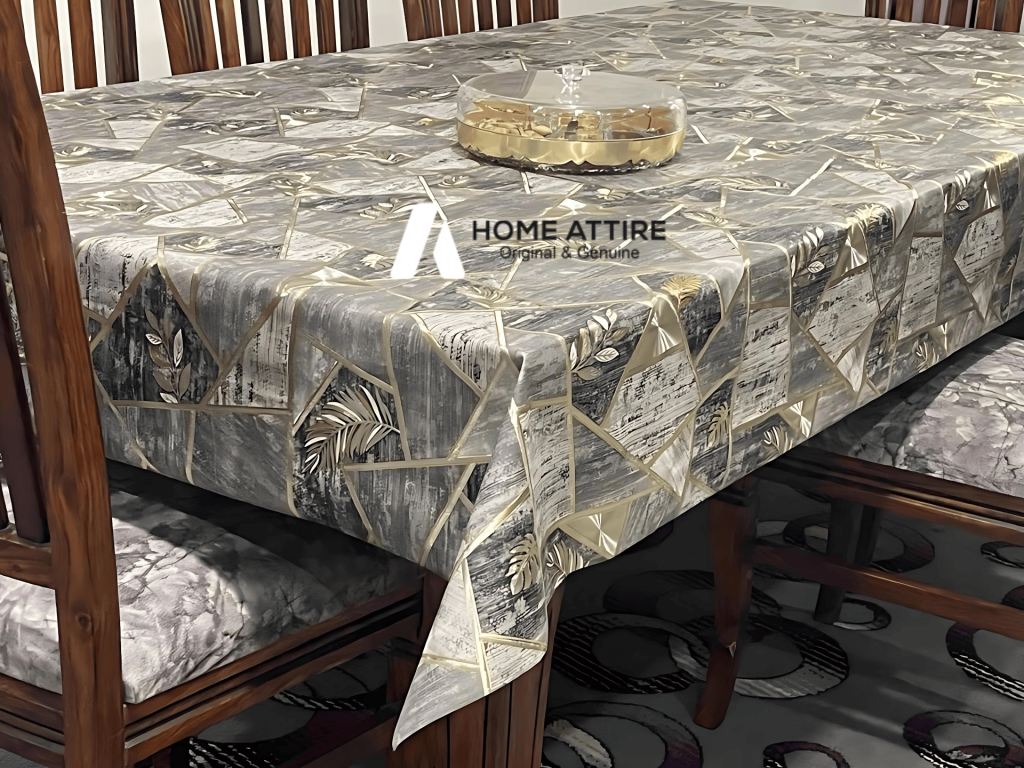Fancy Dining Table Cover Sheet Grey Gold - Home Attire